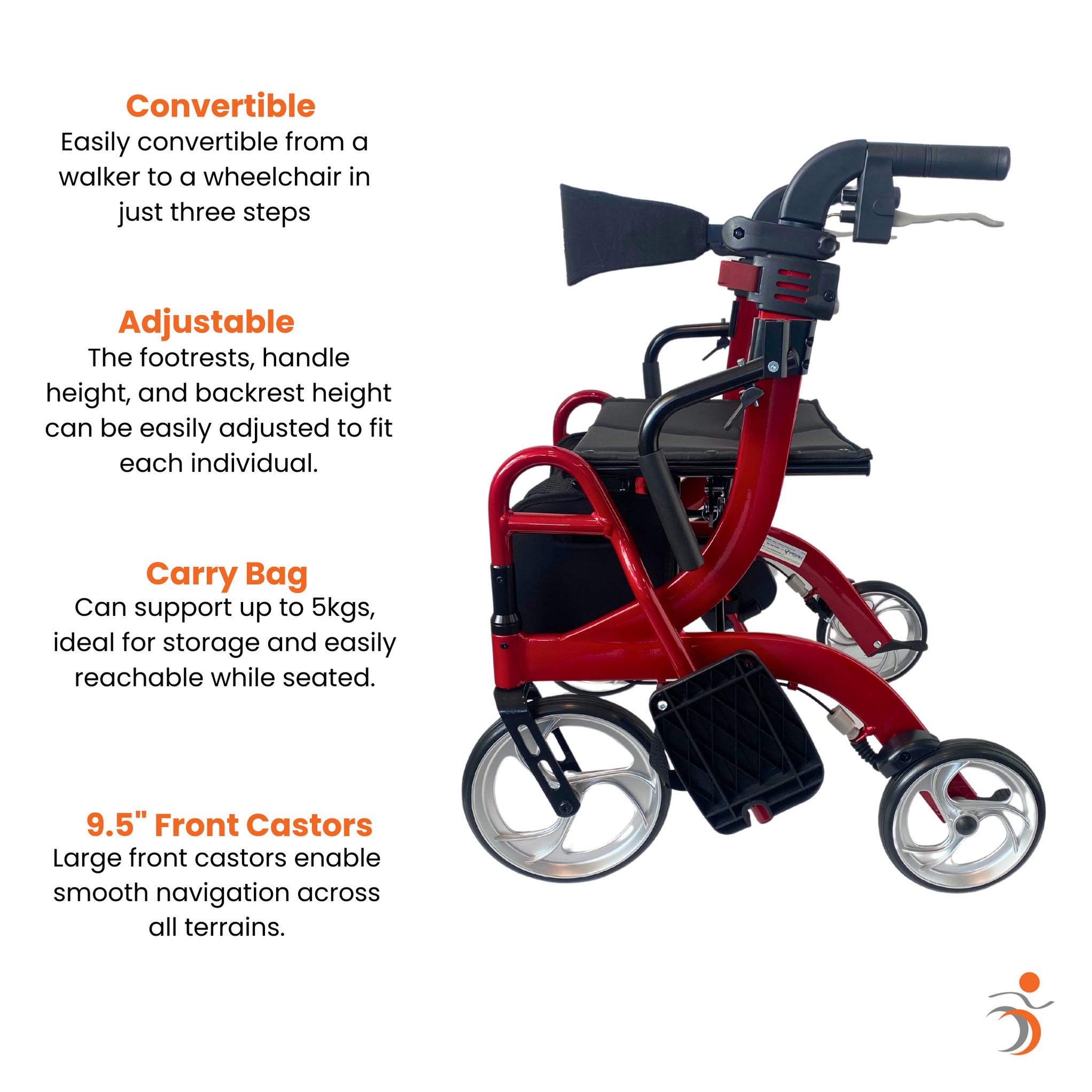 2-in-1 Convertible Walker & Wheelchair — Dynamic Healthcare New Zealand